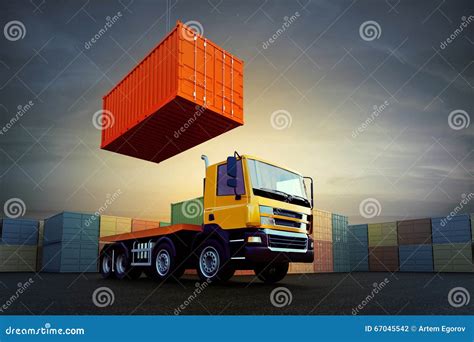 Container Loading On Truck In Dock Stock Illustration Illustration Of
