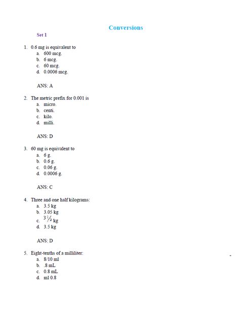 Dosage Calculation Practice Metric Conversions And Medication Dosage Questions Schootex
