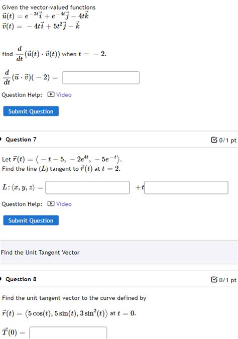 Solved Given The Vector Valued Functions