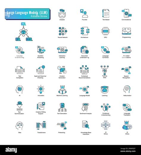 large language model icon set vector line icons for ai concepts ai