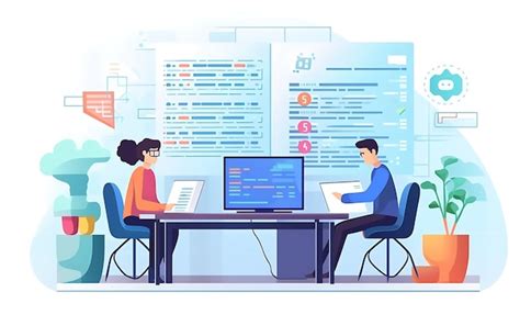 Premium Photo Team Writes Code Programming For App Or Website Flat Design