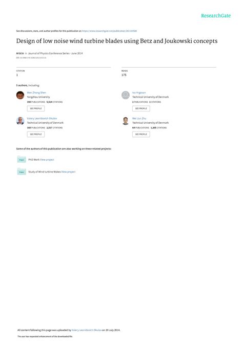 Design Of Low Noise Wind Turbine Blades See Discussions Stats And Author Profiles For This