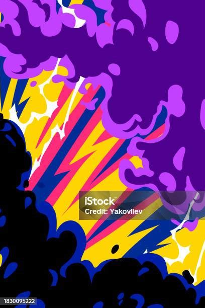 만화책 환상적인 화재 폭발 연기 배경 디자인 템플릿 페이지 손으로 그린 벡터 아트 그림입니다 예술에 대한 스톡 벡터 아트 및 기타 이미지 Istock