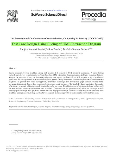 Pdf Test Case Design Using Slicing Of Uml Interaction Diagram