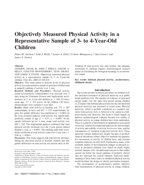 Pdf Objectively Measured Physical Activity In A Representative Sample