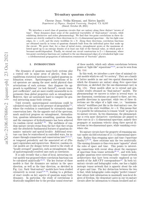 Tri Unitary Quantum Circuits Pdf Quantum Entanglement Spacetime