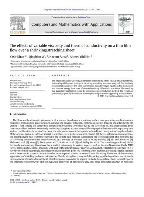 Pdf The Effects Of Variable Viscosity And Thermal Conductivity On A