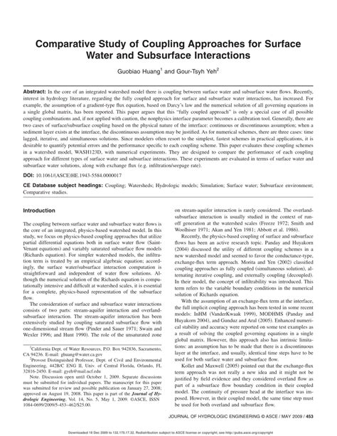 Pdf Coupling Approaches For Surface Water And Groundwater Interactions In Watershed Modeling