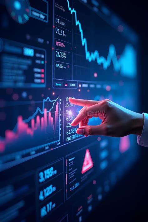 Market Data Visualization Hand Interacting With Digital Interface With Line And Bar Charts