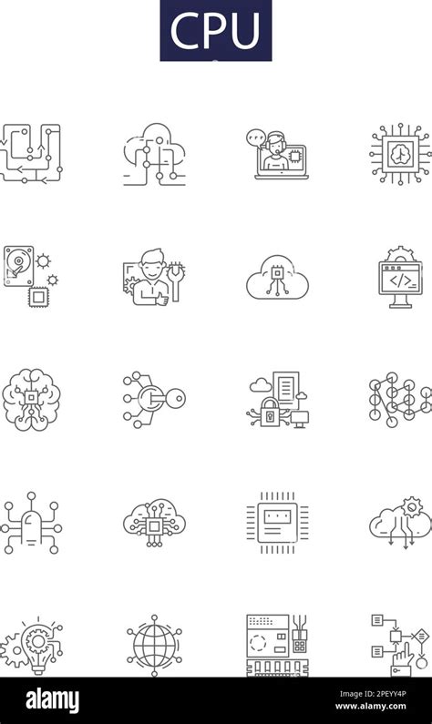 Cpu Line Vector Icons And Signs Cpu Core Central Unit Control