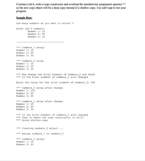 Continue Lab 6 Write A Copy Constructor And Overload