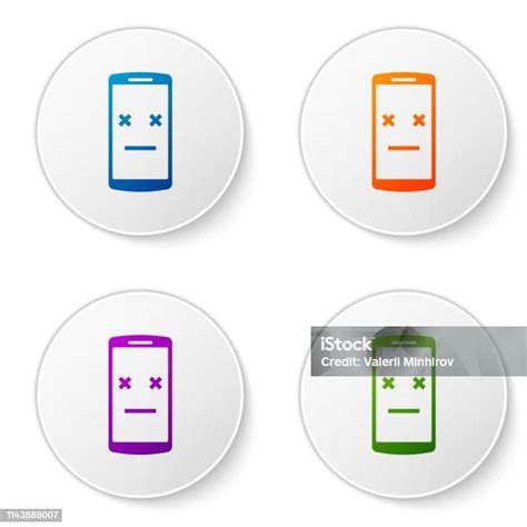 흰색 배경에 고립 된 색상 죽은 전화 아이콘 죽은 디지털 장치 이모티콘 기호입니다 얼굴 감정을 보여주는 시체 스마트폰 원 버튼의 색상 아이콘을 설정 합니다 벡터 일러스트