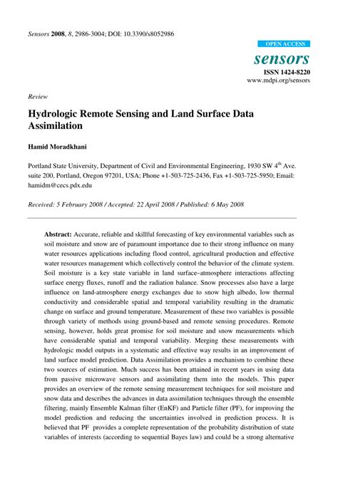 Pdf Hydrologic Remote Sensing And Land Surface Data Assimilation