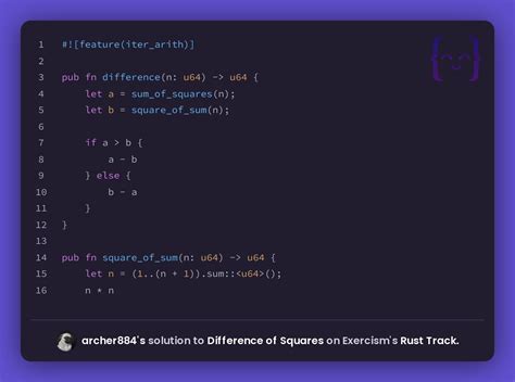 Archer884s Solution For Difference Of Squares In Rust On Exercism