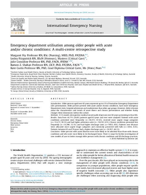 Pdf Emergency Department Utilisation Among Older People With Acute Andor Chronic Conditions