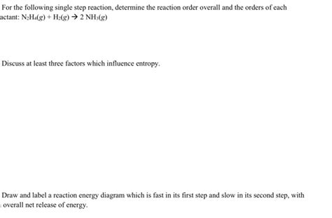 Solved For The Following Single Step Reaction Determine The