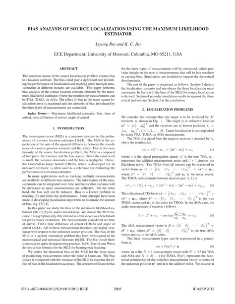 Pdf Bias Analysis Of Source Localization Using The Maximum Likelihood Estimator