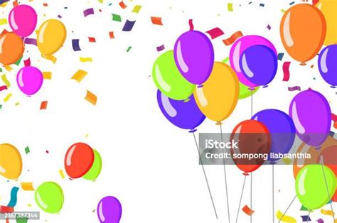 흰색 배경에 고립 된 비행 색종이 벡터 일러스트 레이 션과 아름 다운 풍선 개념에 대한 스톡 벡터 아트 및 기타 이미지 개념 개념과 주제 개체 그룹 Istock