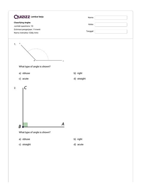 Classifying Angles Grade 5 Pdf