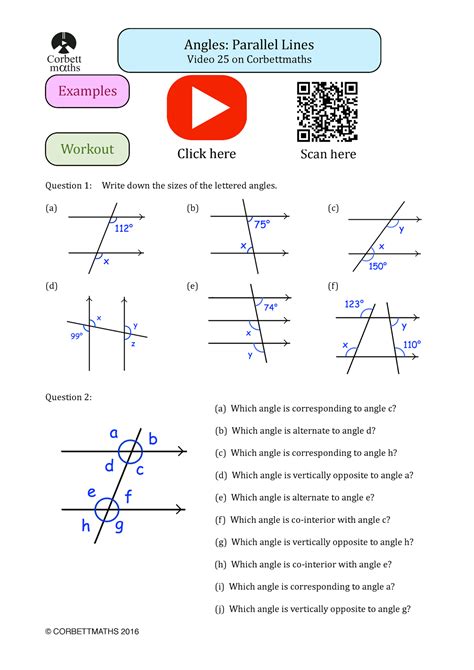 Angles In Parallel Lines Pdf Angles Parallel Lines Video On Corbettmaths Question