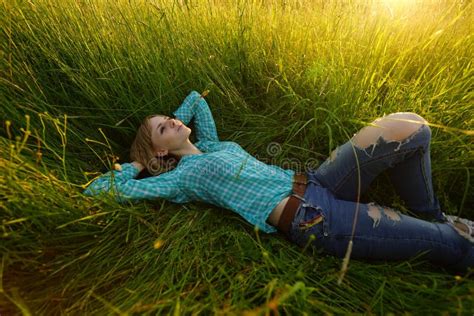 Girl Laying In Grass Stock Image Image Of Domestic Beautiful 1242751