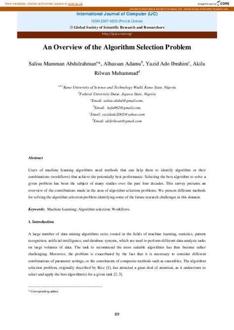 Pdf An Overview Of The Algorithm Selection Problem