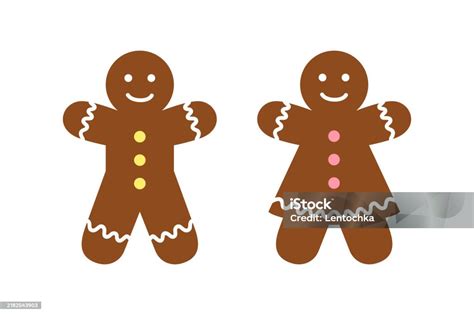 진저 브레드 쿠키 커플 귀여운 크리스마스 비스킷 벡터 일러스트 레이 션 진저브레드 비스킷에 대한 스톡 벡터 아트 및 기타 이미지 진저브레드 비스킷 플랫 디자인 갈색