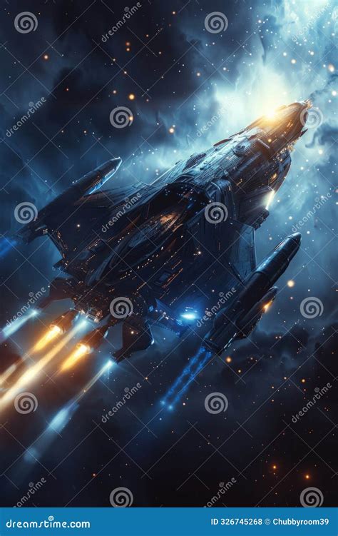 A Detailed Image Of A Futuristic Spaceship Accelerating Through Outer Space Surrounded By Stars