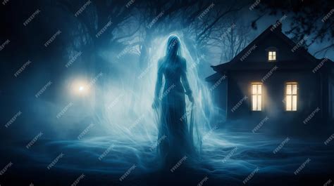 Premium Ai Image Mysterious Female Ghost Silhouette Veiled In Translucent Fabric Emerges From