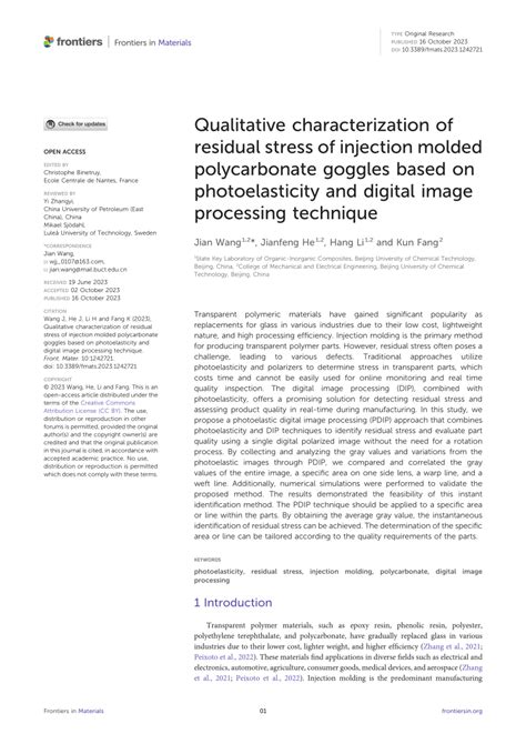 Pdf Qualitative Characterization Of Residual Stress Of Injection Molded Polycarbonate Goggles
