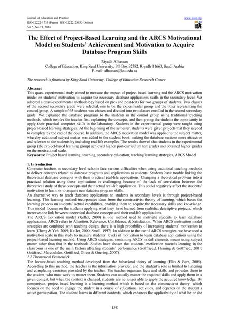 The Effect Of Project Based Learning And The Arcs Motivational Model On