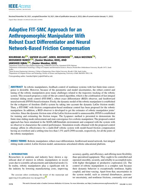 Pdf Adaptive Fit Smc Approach For An Anthropomorphic Manipulator With