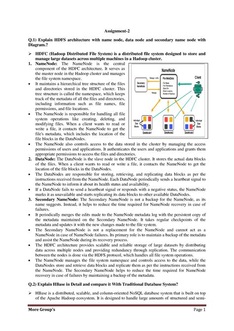 Big Data Analyticsbda Assignment 2more Groups Assignment Q Explain Hdfs Architecture