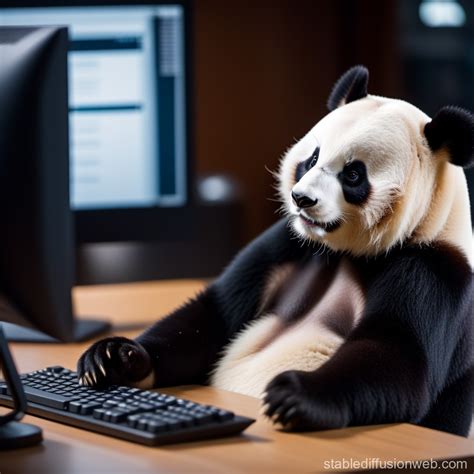 Panda Coding At Computer Stable Diffusion Online