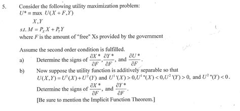Solved 5 Consider The Following Utility Maximization
