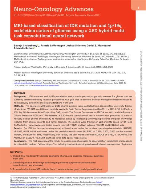 Pdf Mri Based Classification Of Idh Mutation And 1p19q Codeletion Status Of Gliomas Using A 2