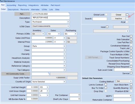 Part Maintenance Inactive Checkbox Is Disabled Epicor ERP Epicor User Help Forum
