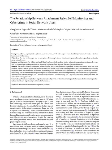 The Relationship Between Attachment Styles Self Monitoring And Pdf Attachment Theory