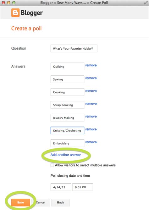 Sew Many Ways Blogging Tip How To Add A Poll Question To Your Blog