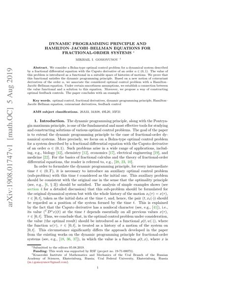 Pdf Dynamic Programming Principle And Hamilton Jacobi Bellman Equations For Fractional Order