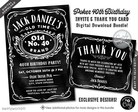 Cheers For Forty Years Jack Daniels Whiskey Label Digital 40th Birthd