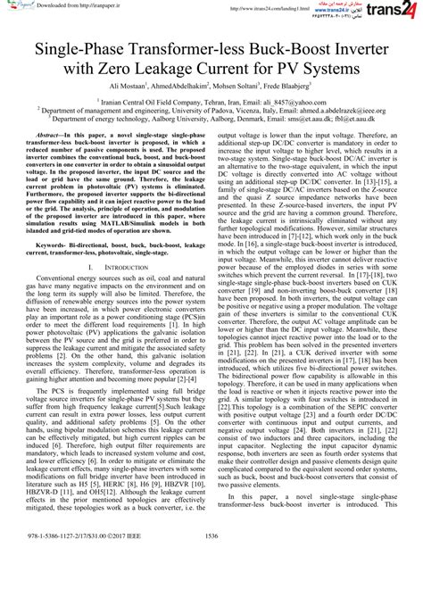 Pdf Single Phase Transformer Less Buck Boost Inverter With Zero Leakage Current For Pv Systems