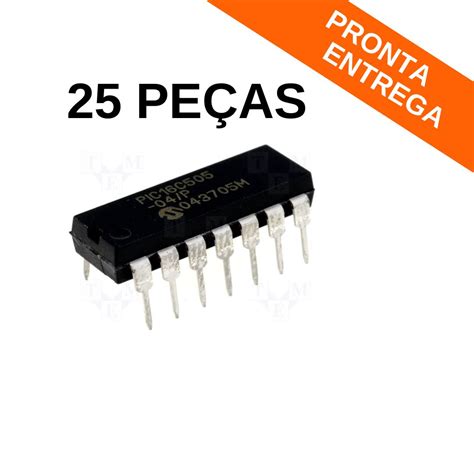 Kit 25 peças Circuito Integrado PIC16C505 04I P DIP 14 PTH Circuitos Integrados Achei