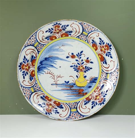 18TH C DELFT POLYCHROME CHARGER Delftware Ceramics