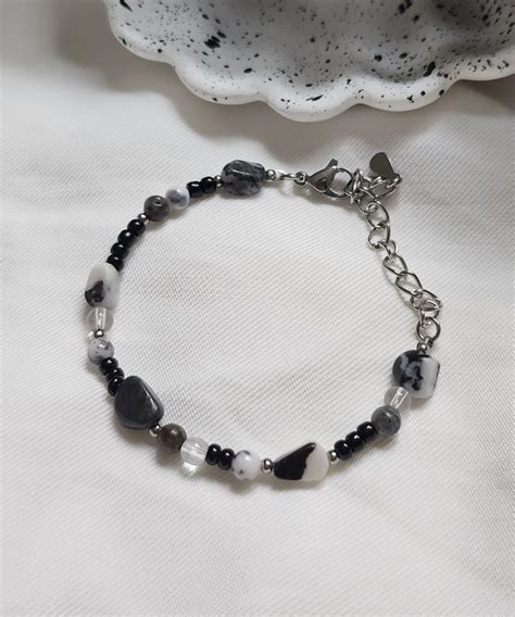자체제작 써지컬 블랙 스톤 밀크 믹스 원석 비즈 팔찌 에이블리