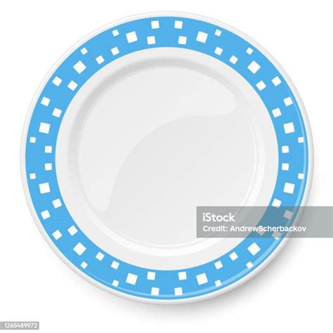 흰색 배경에 격리된 다양한 크기의 사각형 요소의 흰색 패턴이 있는 파란색 벡터 플레이트 그릇에 대한 스톡 벡터 아트 및 기타