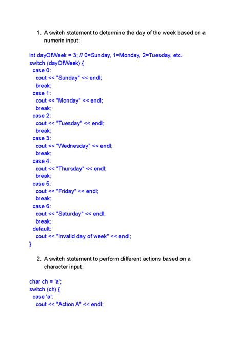 Switch Statements C Practice Examples A Switch Statement To Determine The Day Of The Week
