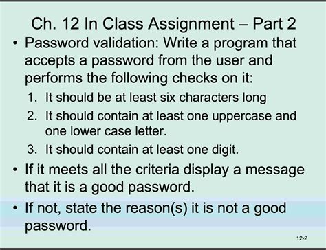Solved Ch 12 ﻿in Class Assignment ﻿part 2 Cpassword