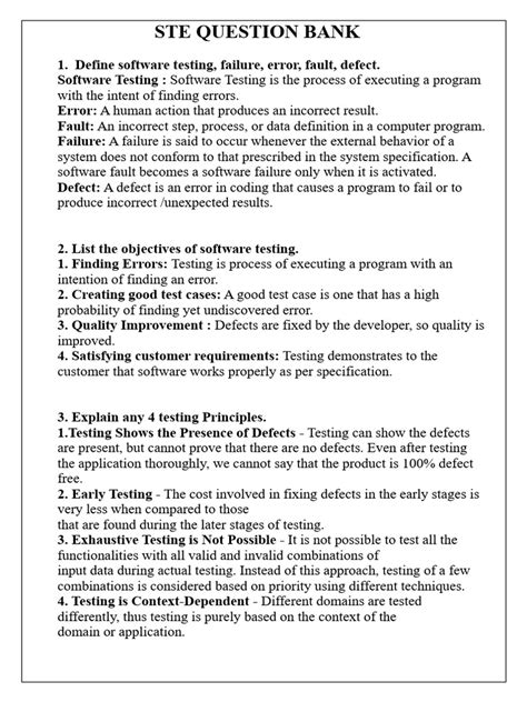 Ste Question Bank Pdf Software Testing Software Bug