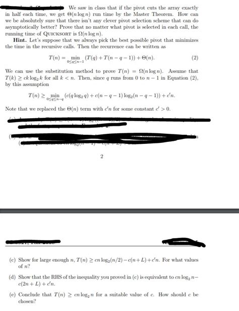 We Saw In Class That If The Pivot Cuts The Array